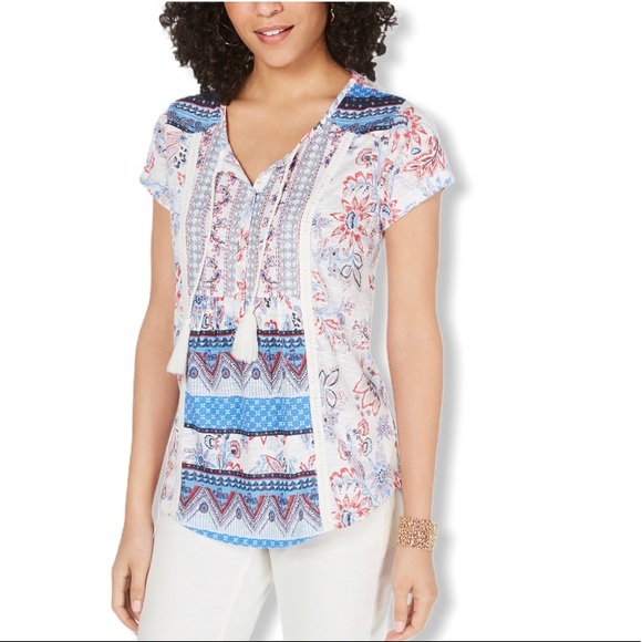 Style & Co. | Tops | Style Co Petite Printed Tassel Top | Poshmark